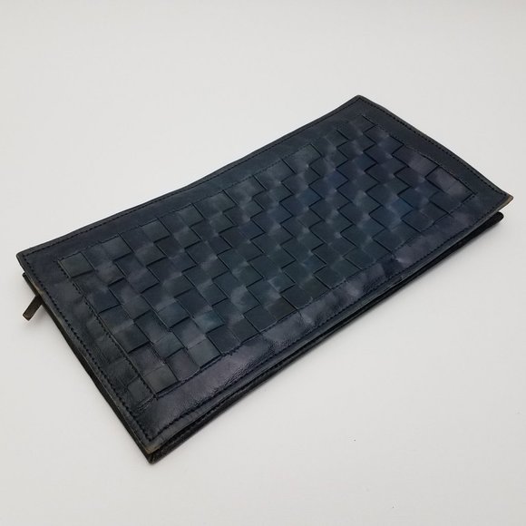 Vintage | Bags | 8s Vintage Handmade Navy Woven Leather Clutch Handbag ...